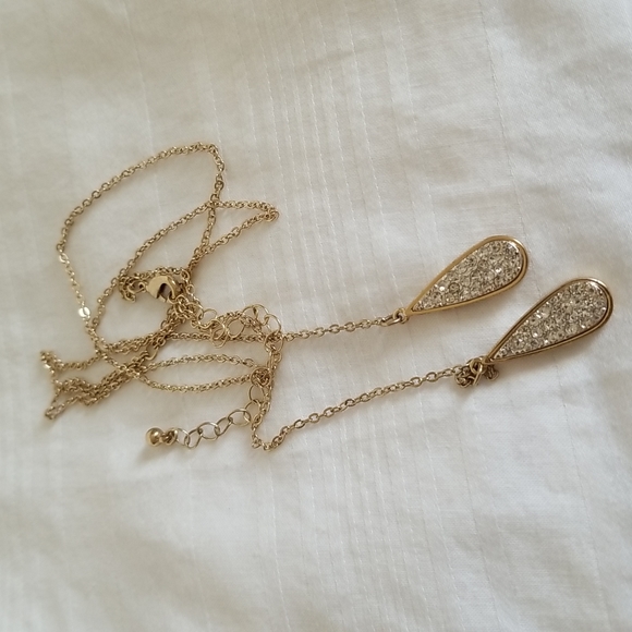 Jewelry | Gold Tear Drop Rhinestone Double Strand Dangly Necklace ...
